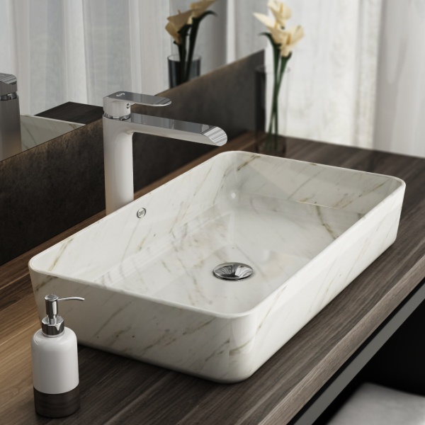 AER White Basin Package Counter Top Basin CWB 14 R and Brass Mixer ...