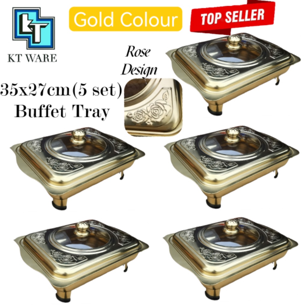 KT WARE 5 set GOLD 35x27 BUFFET EMBOSSED BUFFET TRAY SET / BUFFET FOOD ...