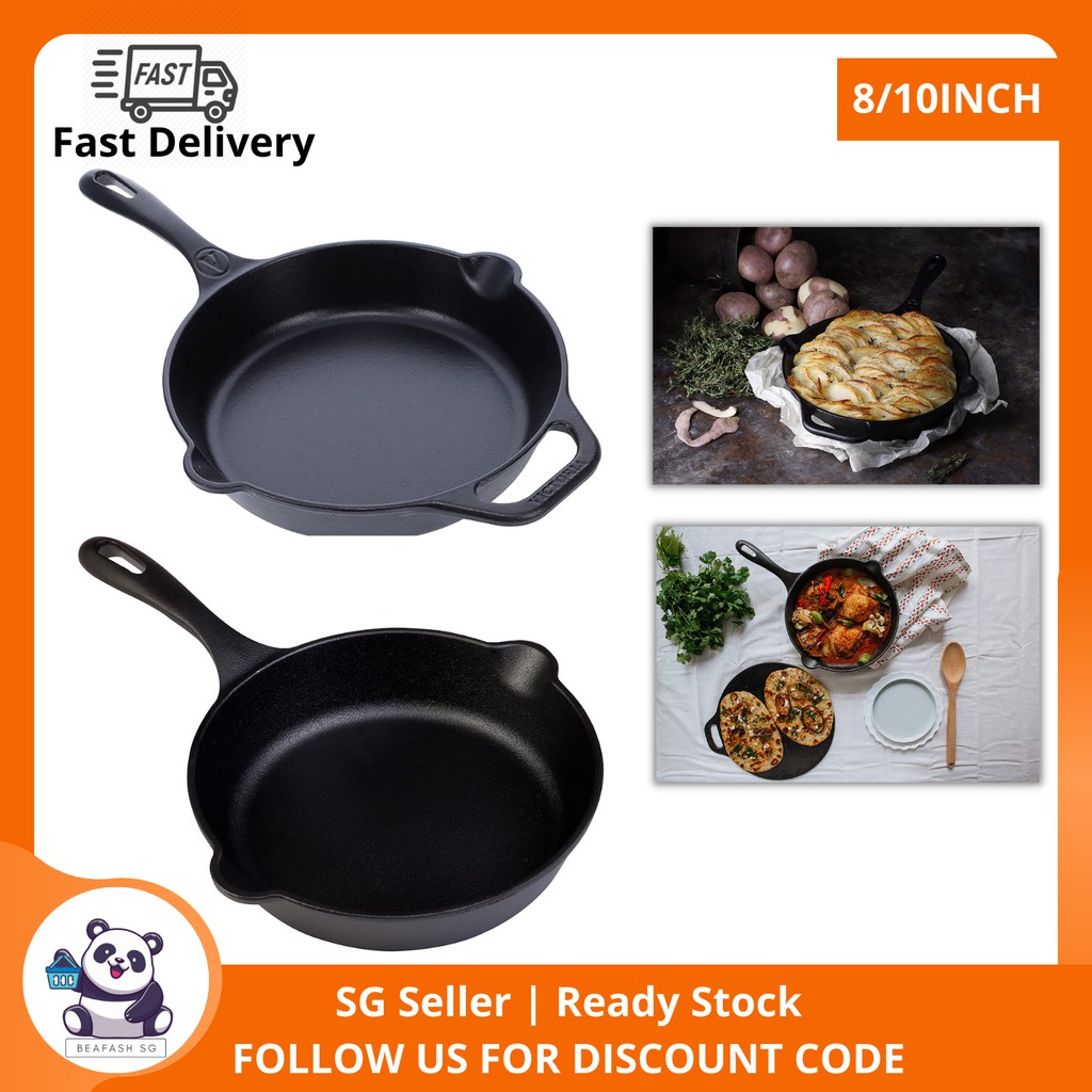 Medium Preseasoned Cast Iron Skillet by Victoria, 10-inch Round Frying ...