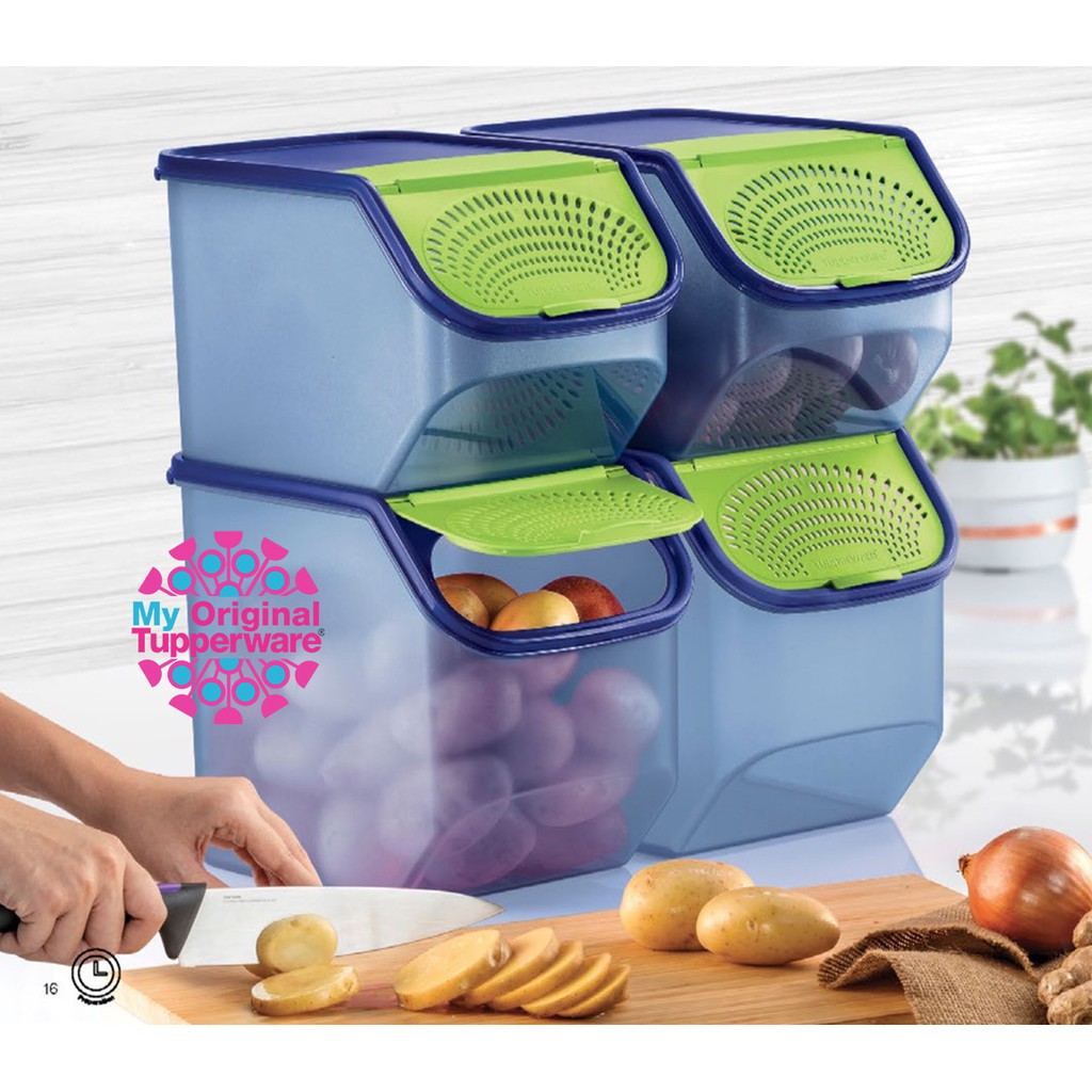 FINAL TUPPERWARE GARLIC KEEPER 3L Onion/Potato Keeper Blue-Green ...