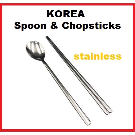 KOREAN Chopsticks + Spoon Set / Simple Stainless Steel Cutlery Kitchen ...