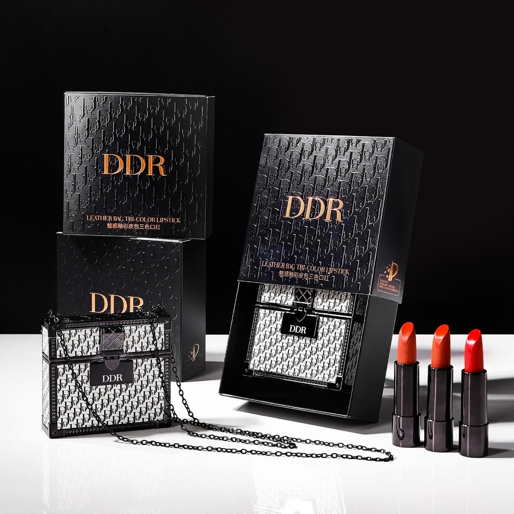 DDR Chain Leather Bag Soft Matte Lipstick 3pcs Gift Box Set 3.5g * 3 ...