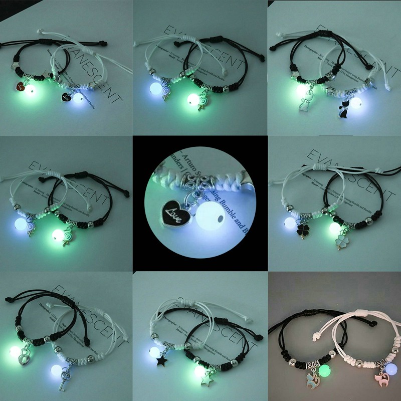 2Pcs Luminous Bracelet Woven Adjustable Fashion Women Men Couples ...