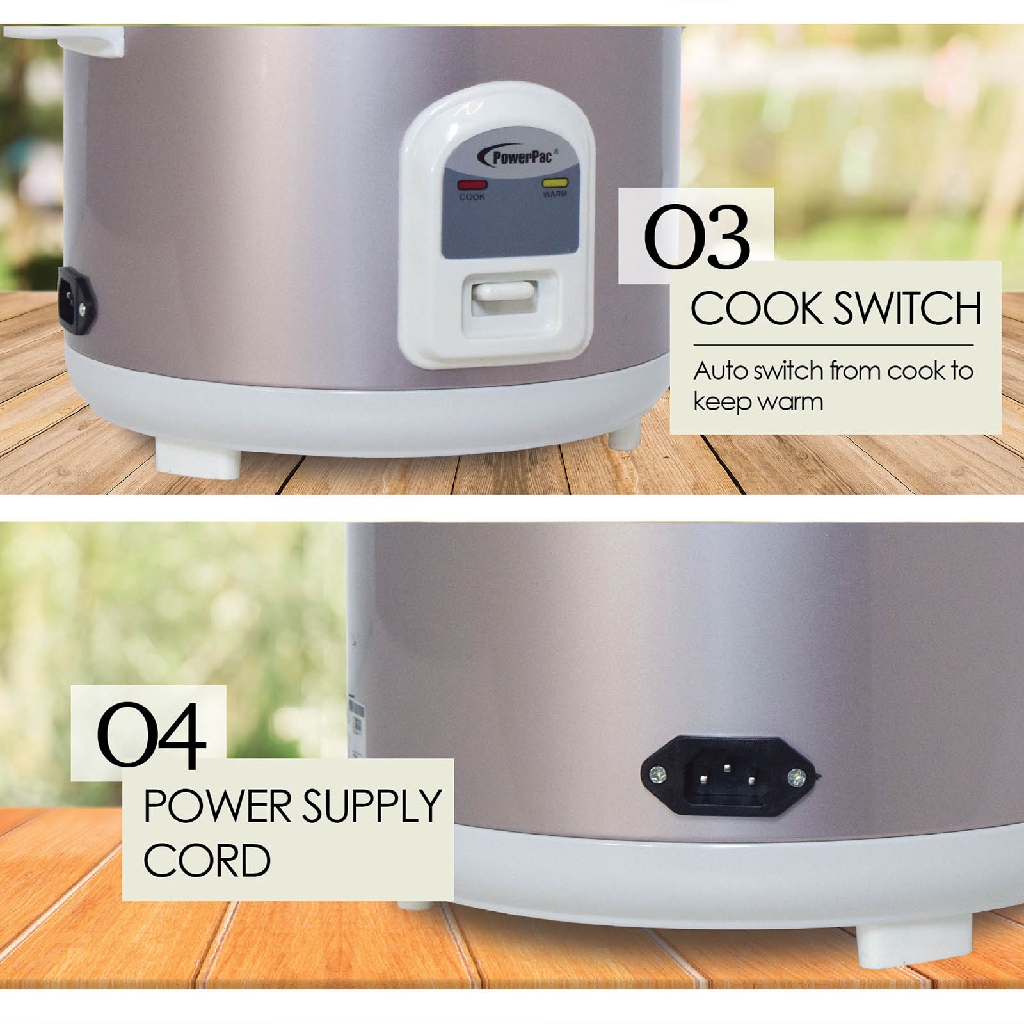 PowerPac Rice Cooker with Steamer 0.6L/1.0L/1.5L/1.8L(PPRC62/PPRC64 ...