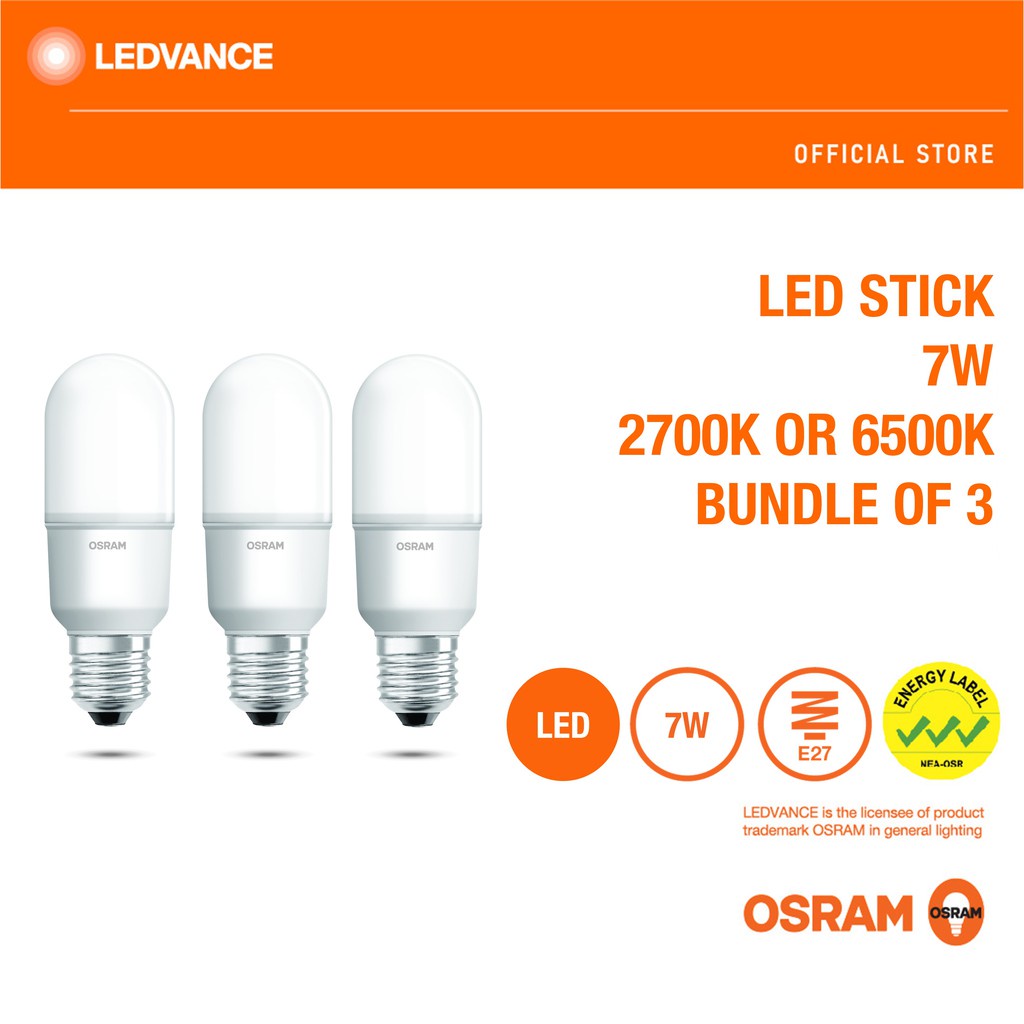 OSRAM LED Value Stick 7W E27 (2700K/6500K) (Bundle of 3) | Shopee Singapore