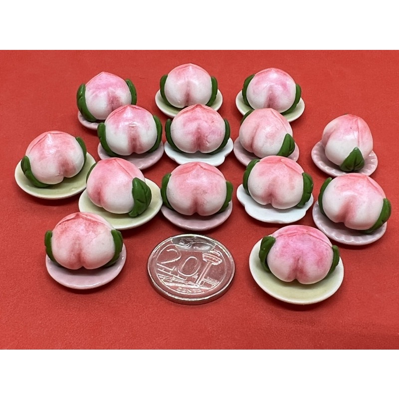 Handmade Miniature Longevity Bun, 寿桃包 , Shoutao Bao, clay, plate, 1 pc ...