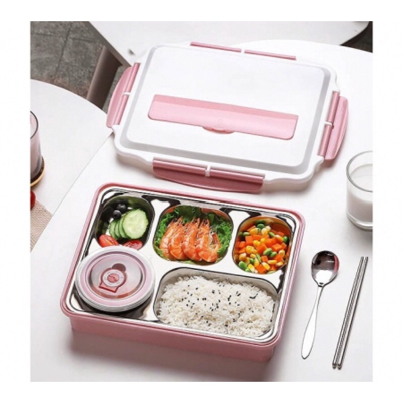 Stainless steel 5-compartment thermos lunch tray box (Free chopsticks ...