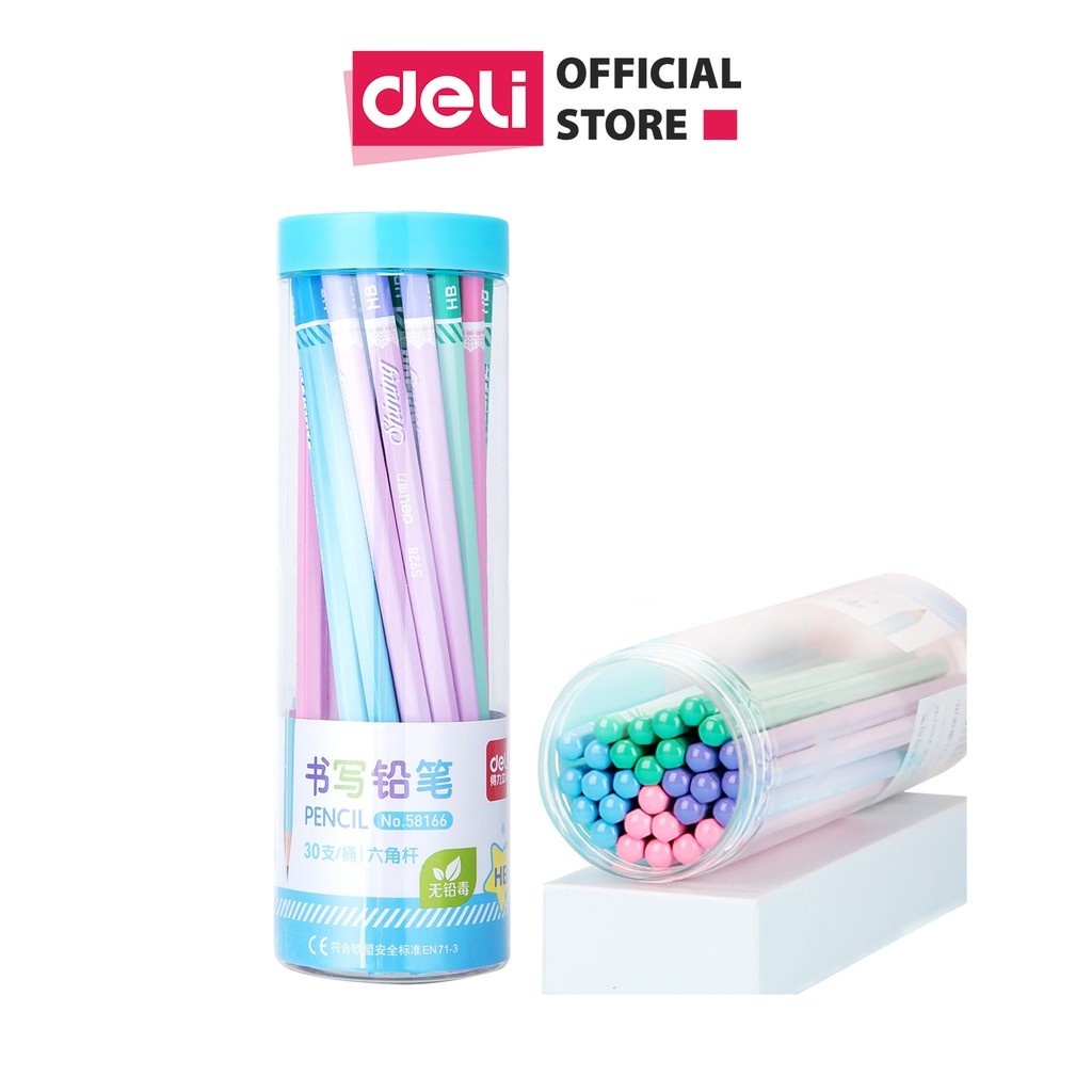 Deli hexagonal pencils - 30 pieces/box type 2B/HB, cute colors, natural ...