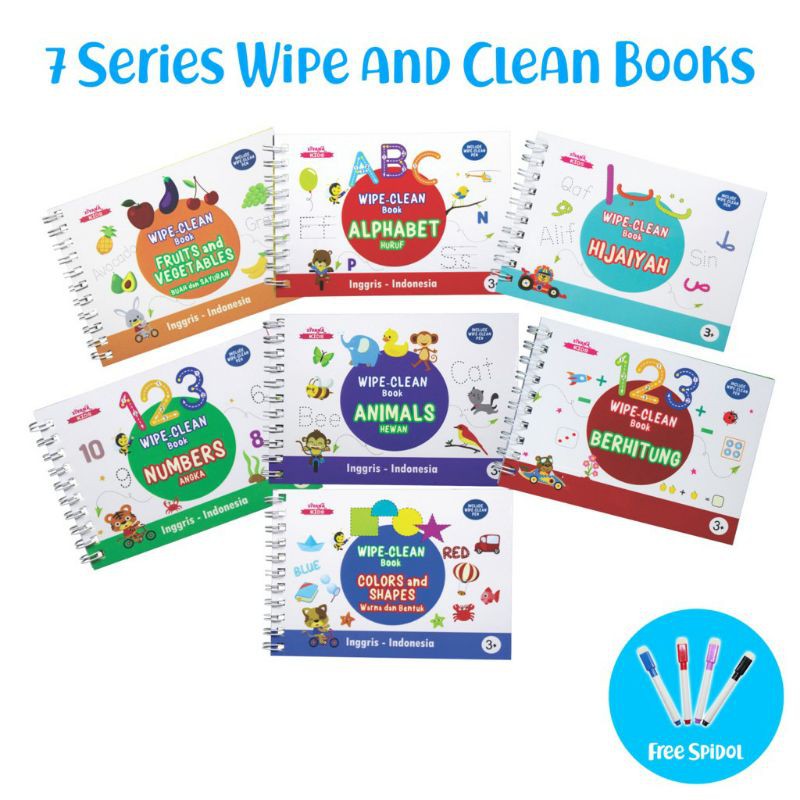 7-children's Educational Books WIPE & CLEAN Letters/ Hyjaiyah/Counting ...