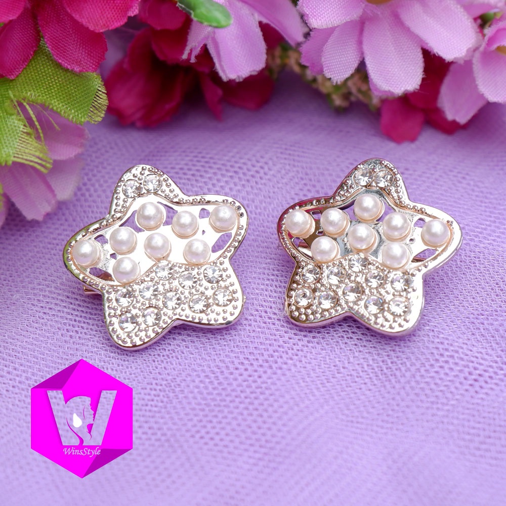 Pearl Star Motif Shoulder Brooch Full Winstyle Hijab Pin WB020 | Shopee ...