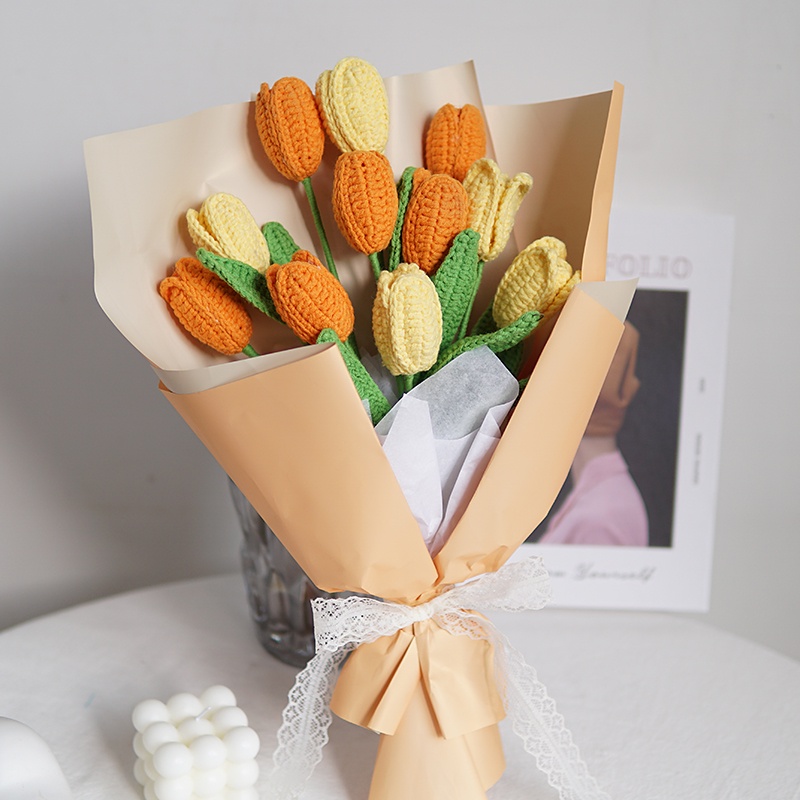 Finished Product-Hand Knitted Teachers Day gift Bouquet Tulip Knitted Wool home decor Made diy ...