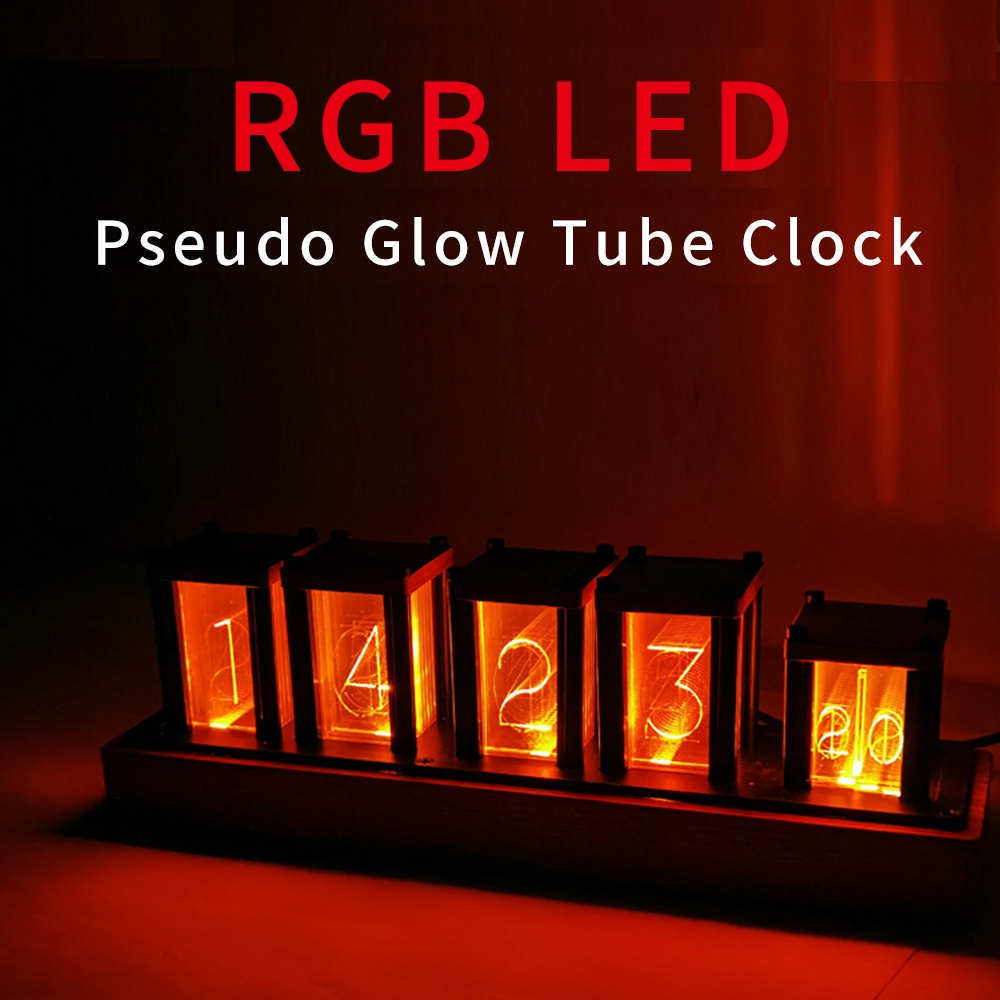 Cyberpunk Style Table Tube Clock RGB Glow Tube Clock Walnut Wood Base ...