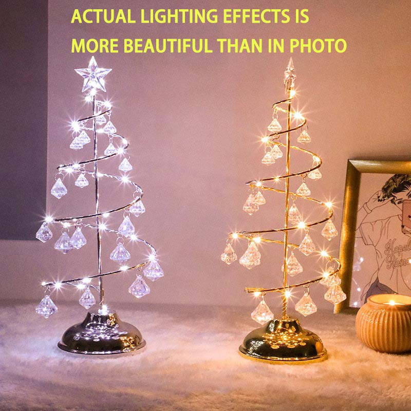 【Ready Stock】LED Christmas Tree Table Lamp Battery Power Modern Crystal ...