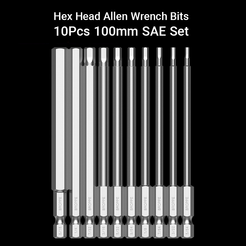 10Pcs Hex Head SAE Allen Wrench Screwdriver Bits 5/64 - 5/16", S2 Steel ...
