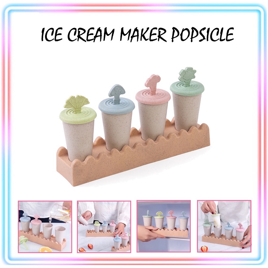 4pcs Set Ice cream mould popsicle maker wheat straw environmentally ...
