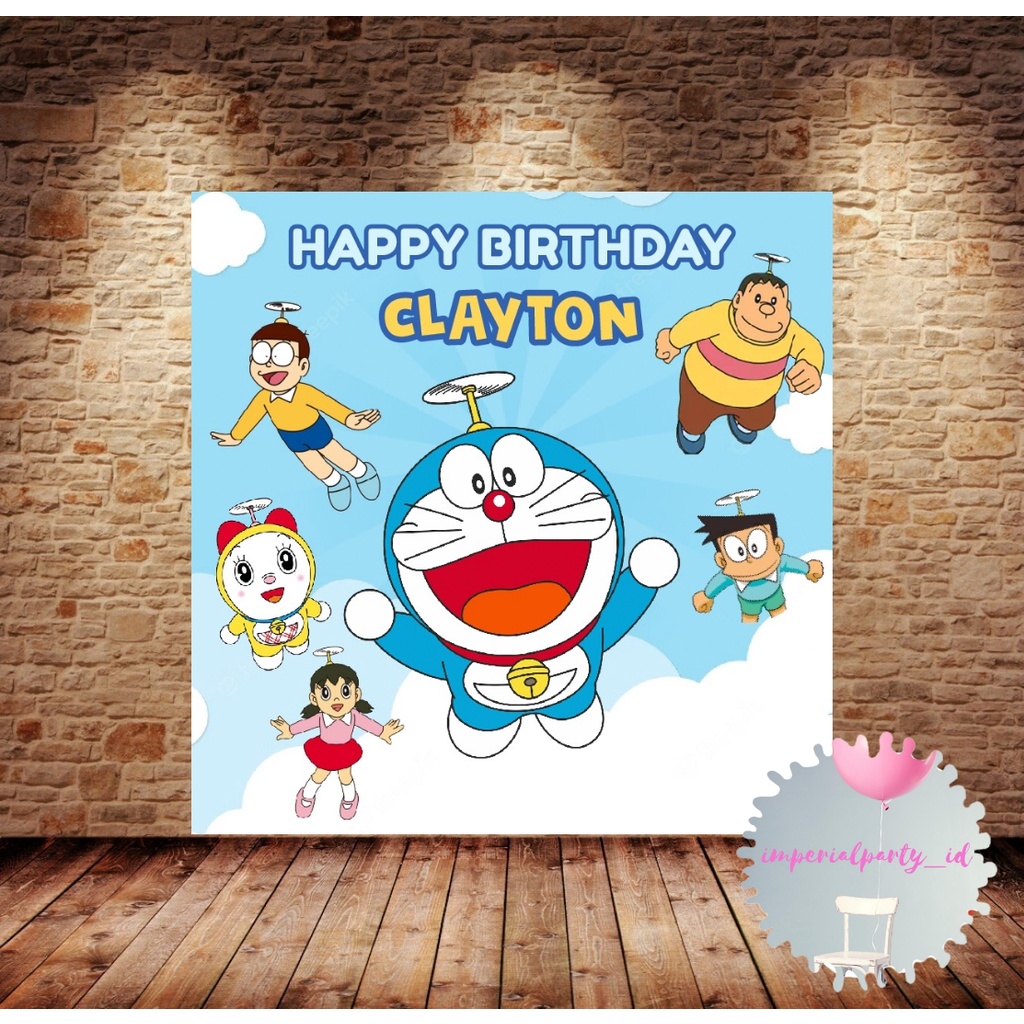 Custom Backdrop Banner Happy Birthday Banner Doraemon Nobita Awan ...