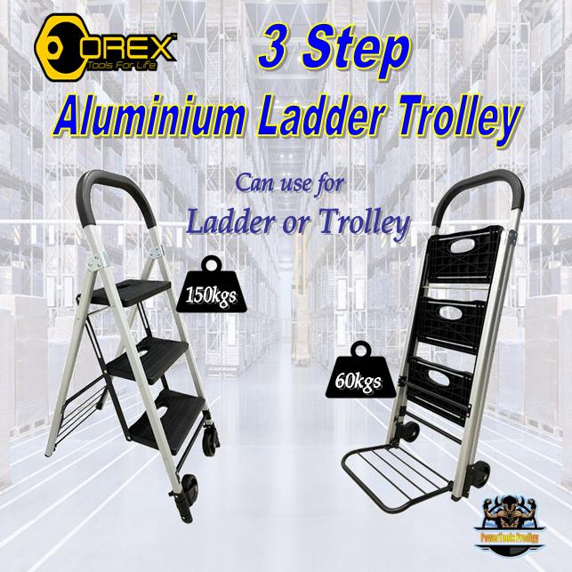 OREX 3 STEPS LADDER WITH TROLLEY/ ALUMINIUM LADDER AND CAN BE USED AS ...