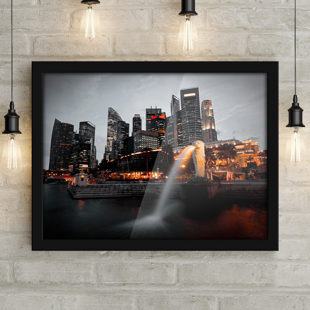 Singapore - Merlion Park Black and White Color Splash Art Decor Poster ...