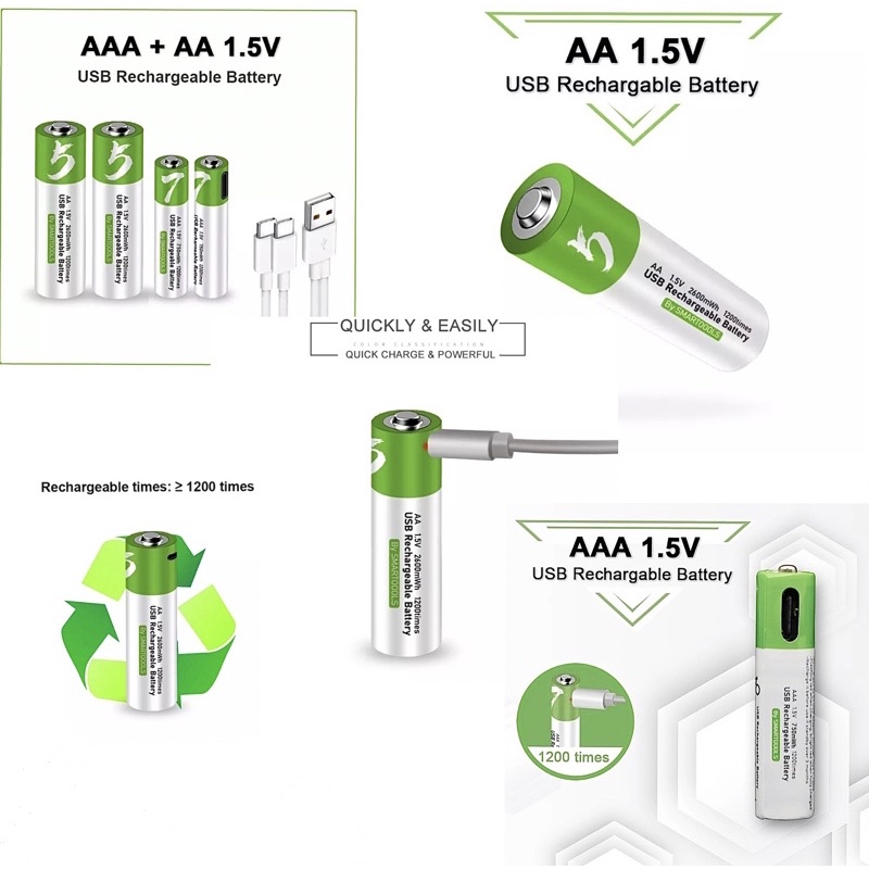 NEW SMARTOOOLS AA 2600mwh AAA 750mwh 1.5V Lithium Rechargeable Battery ...