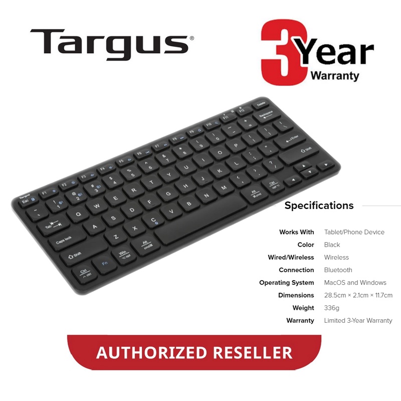 Targus AKB862 Compact Multi-Device Bluetooth Antimicrobial Keyboard ...