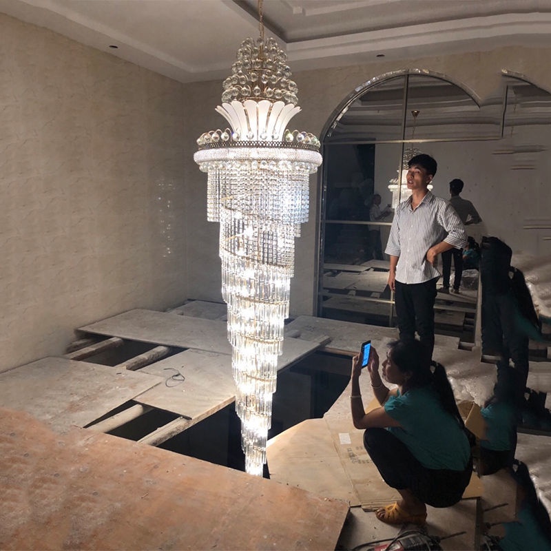 European-Style Duplex Floor Chandelier Stair Light Living Room Crystal ...