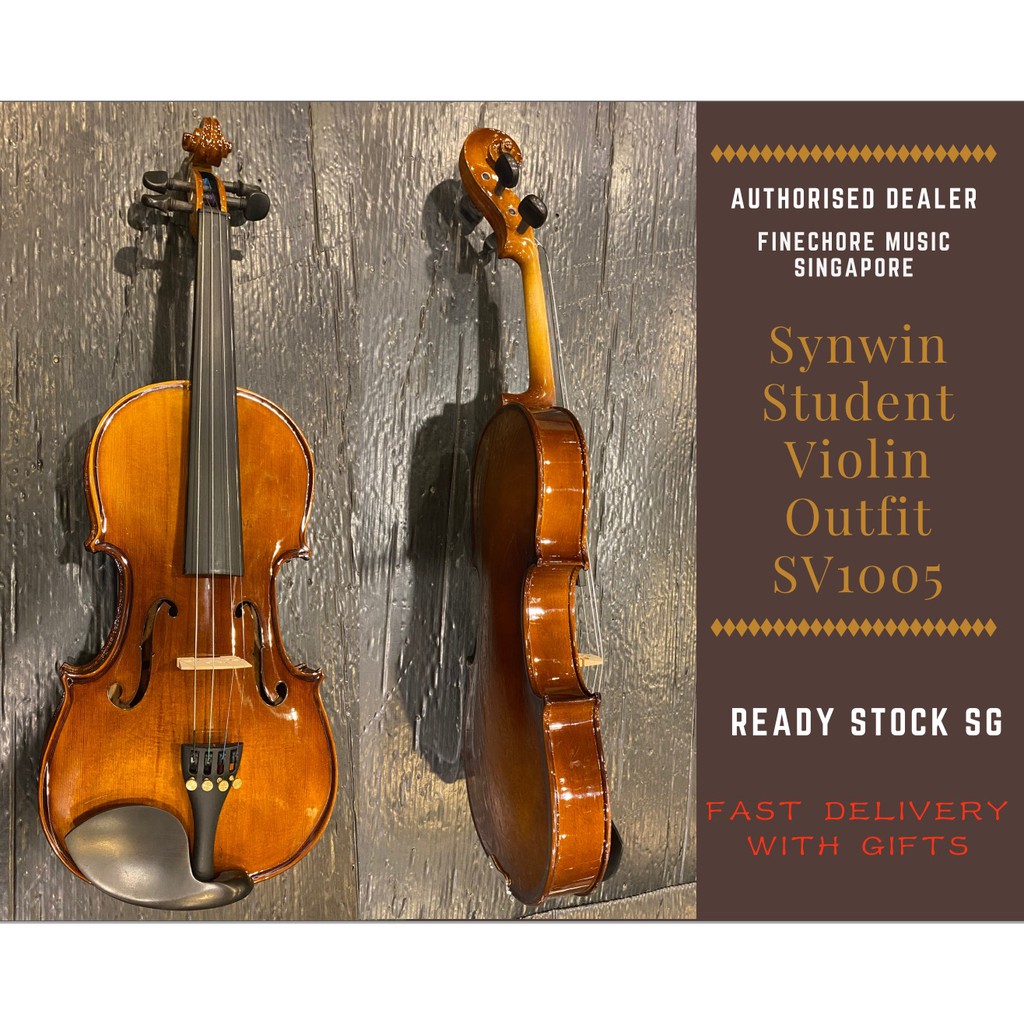 【Ready Stock SG】Synwin Student Acoustic Handcrafted Violin Outfit 1/10 ...
