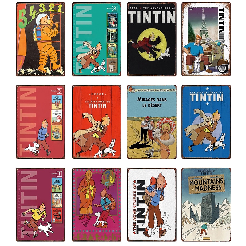 2020 Metal Tintin Sign Cartoom Anime Character Art Poster Retro Tin ...