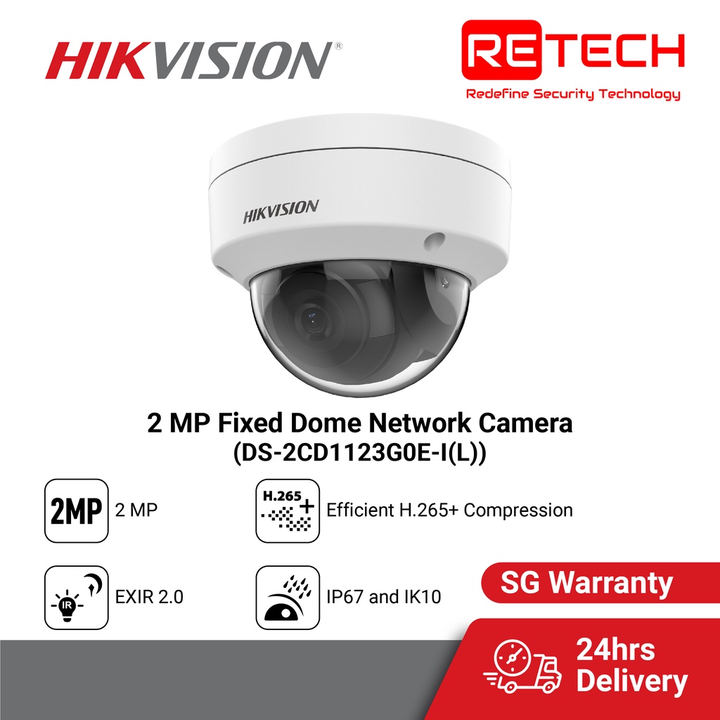 [Retech] HIKVISION 2MP IR Fixed Bullet Network Dome Camera Sercurity DS-2CD1123G0E-I(L) | Shopee ...