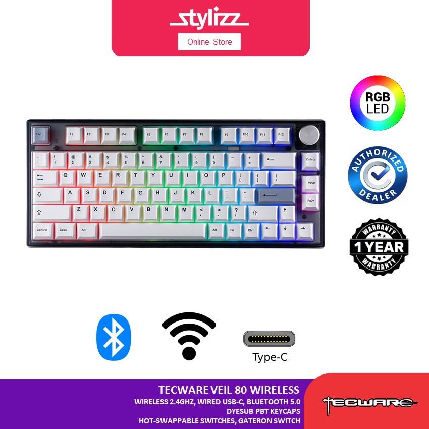 TECWARE VEIL 80 WIRELESS TRANSLUCENT BLACK MECHANICAL KEYBOARD | Shopee ...
