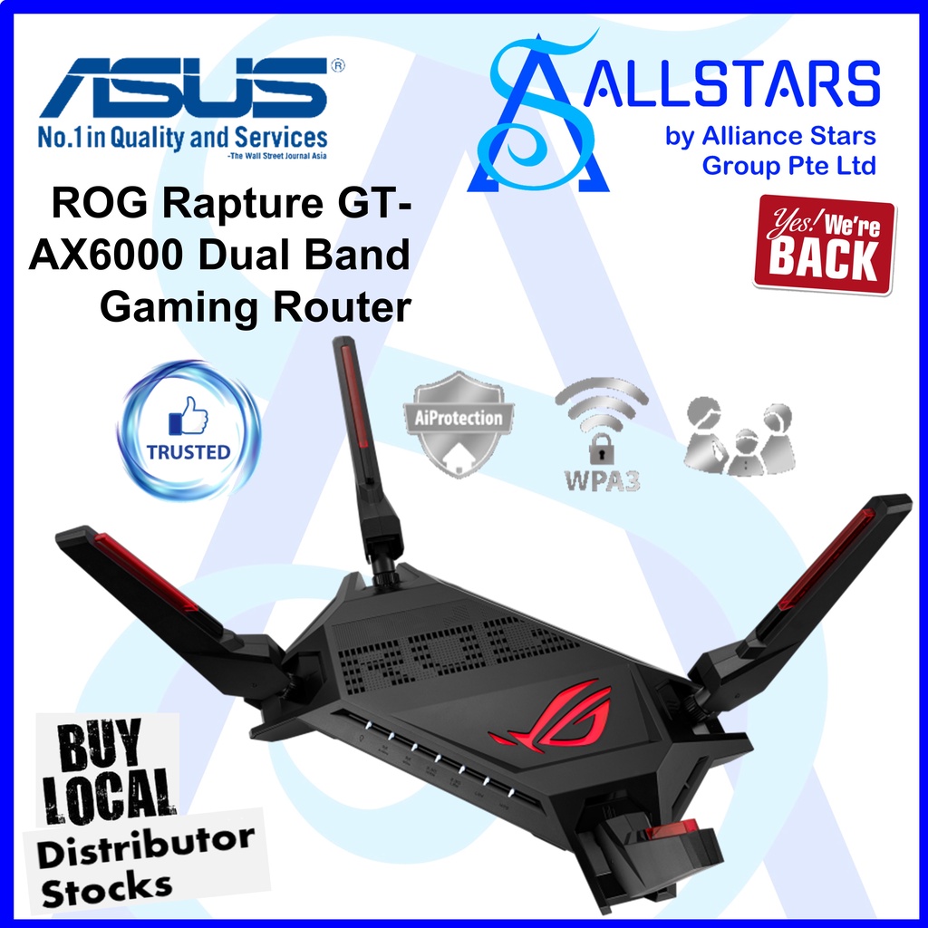 ASUS GT-AX6000 ROG Rapture Dual-Band WiFi 6 Gaming Router (Warranty ...