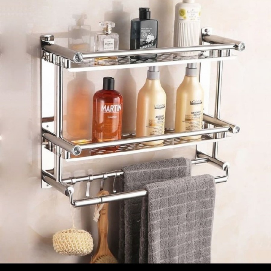 2-tier Wall Shelf premium stainless toilet organizer Multipurpose wc ...