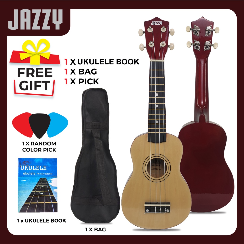 JAZZY 21 Inch BassWood Ukulele Soprano Glossy Finish With Package Bag,Pick,Chord Chart | Shopee ...