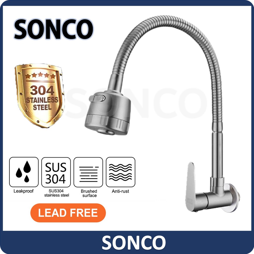SONCO SUS304 Stainless Steel Kitchen Faucet Flexible 360 Swivel ...