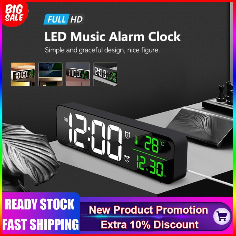 LED Alarm Clock Digital Large LED Display with Temperature & Date ...