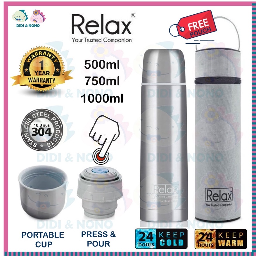 Relax Classic Stainless Steel Thermal Flask Free bag Pouch vacuum ...