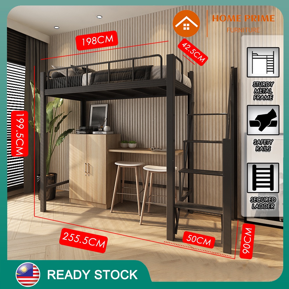 HP064 Upper Bunk Bed Frame Double Decker Bed Frame with Ladder Steel ...