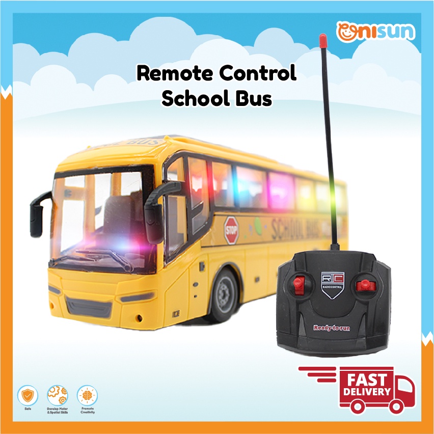 Remote Control School Bus with Lights & Sound Playset (Bas Mainan ...