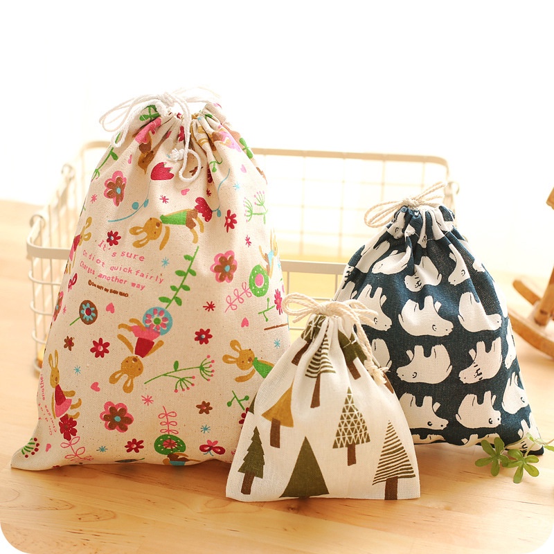 Printed cotton and linen travel collection bag bundle luggage rope bag ...