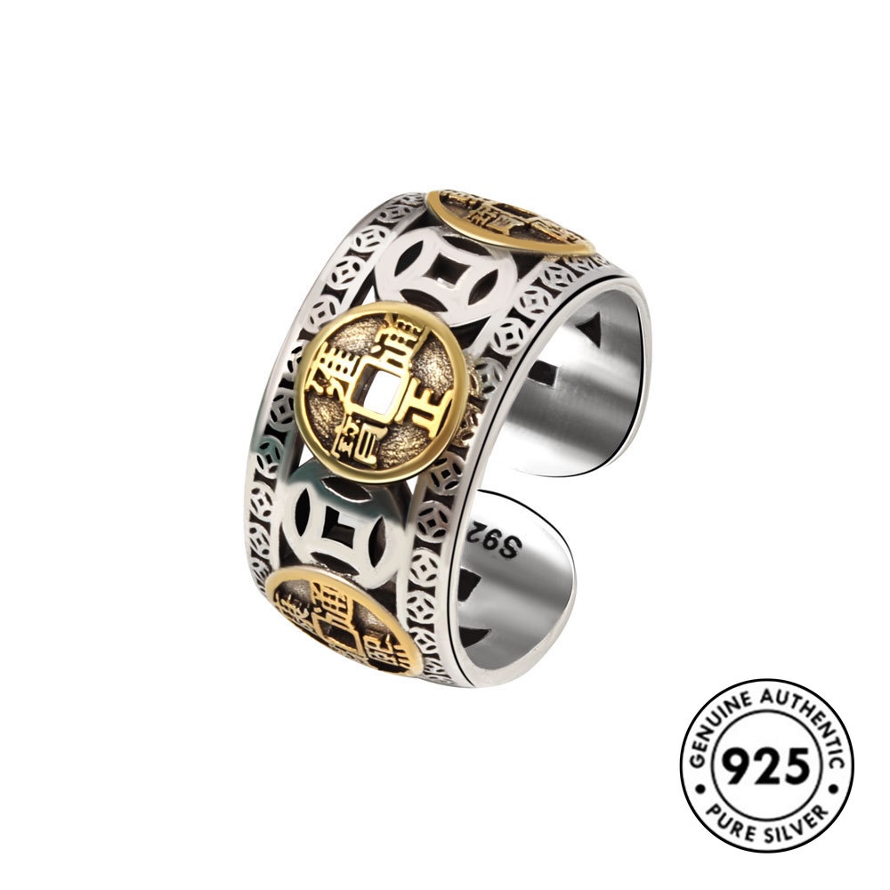 S925 Silver Vintage Qing Dynasty Five Emperors' Coins Ring Open Ring ...