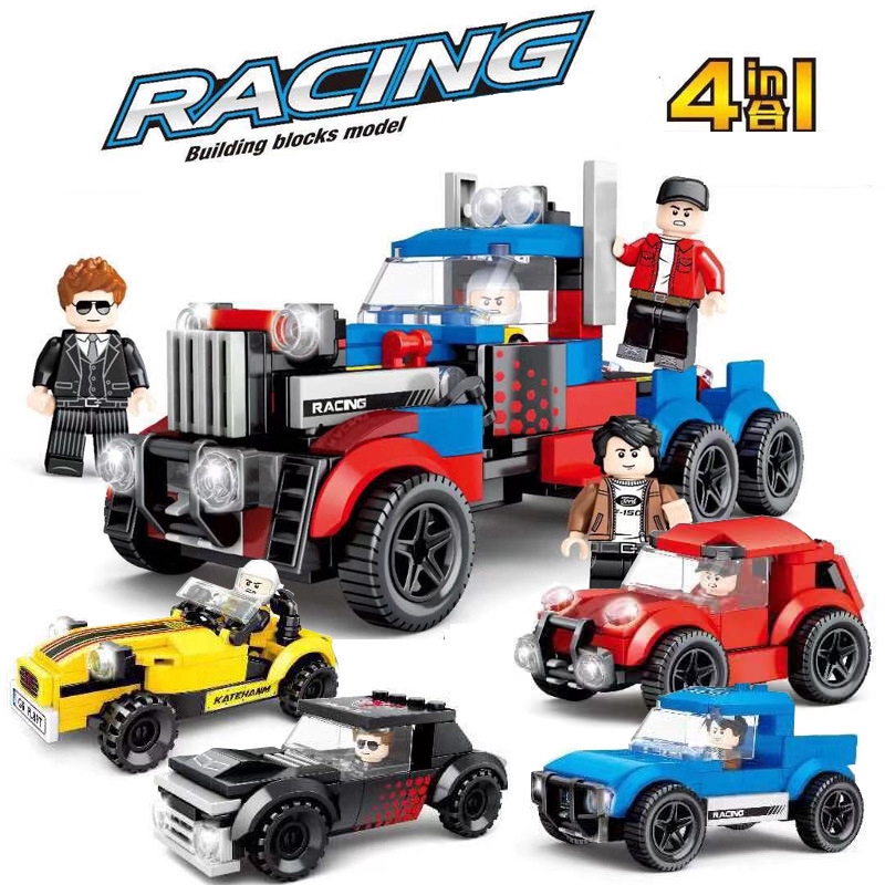 4 IN 1 Racing Car Building Blocks Toys DIY Assembling Mini Truck Brick ...