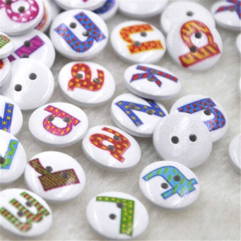 100Pcs Mix Wood Buttons Alphabet DIY Craft Scrapbook Sewing Appliques ...