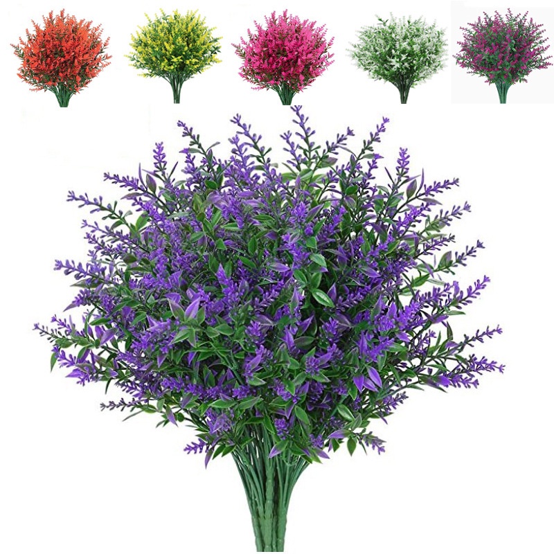 1 Bundles Artificial Lavender Flowers UV Resistant Fake Bouquets ...