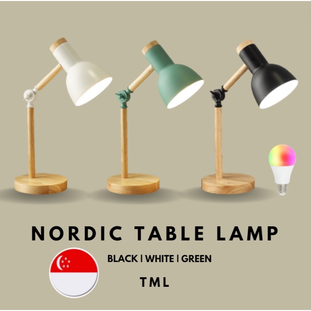 [SG Seller] Nordic Wood Table Lamp Smart Bulb Study Bedside Light TML ...