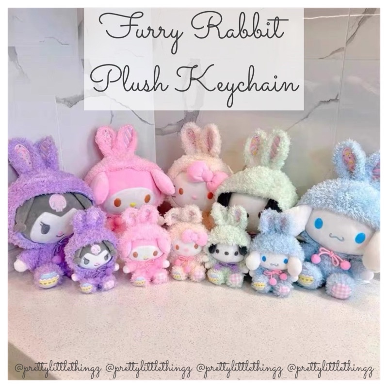* SG READY STOCK * Furry Rabbit Plush Keychain (Kuromi, Melody, Hello ...