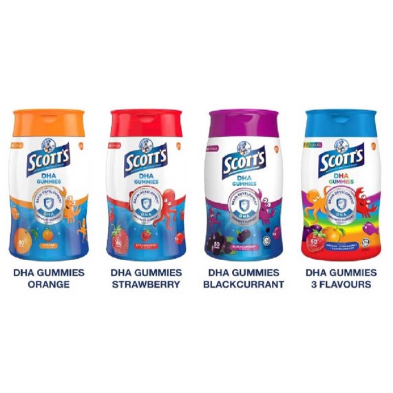 SCOTT'S DHA Gummies 60s - Orange/Strawberry/Blackcurrant/Multiflavour ...
