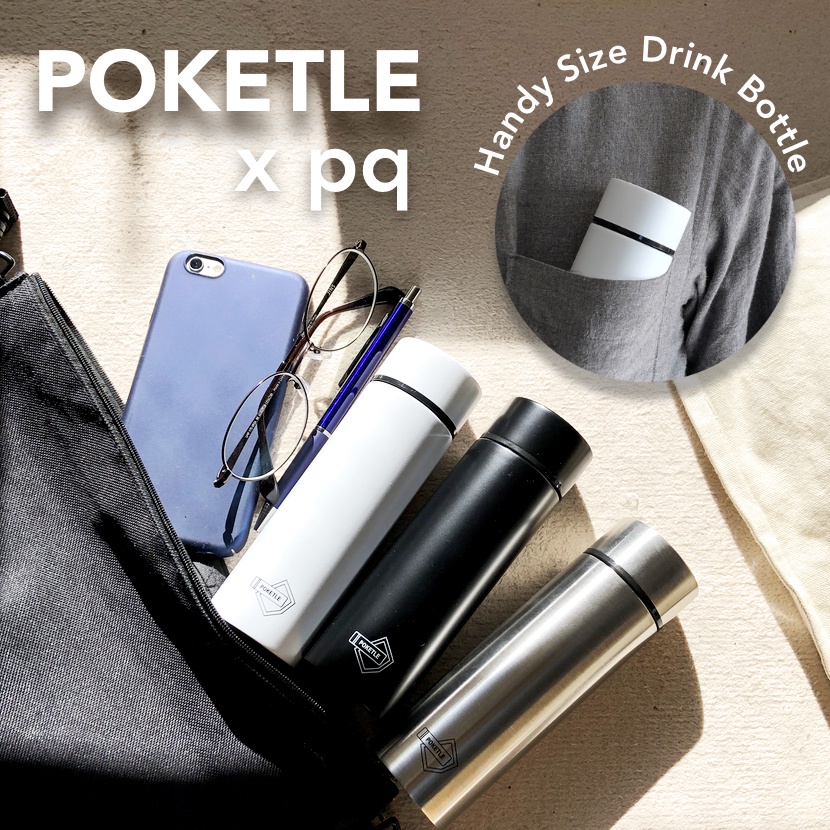 POKETLE x pq Stainless Steel Water Bottle Small Vacuum Flasks 120ml Handy Size Slim Water Bottle ...