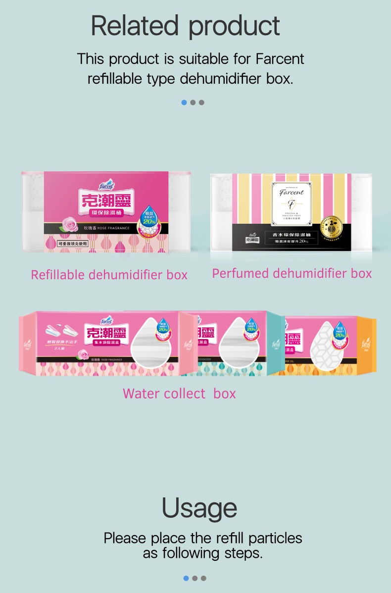 [6packs] Farcent Refillable Dehumidifier Refill Rose Fragrance Dehumidifier Filling Particles ...