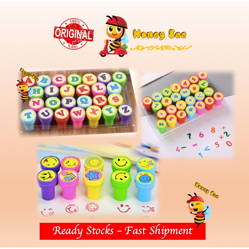 Alphabet Number Emoji Stamp Ink Chop Uppercase Letter ABC 123 Reward ...