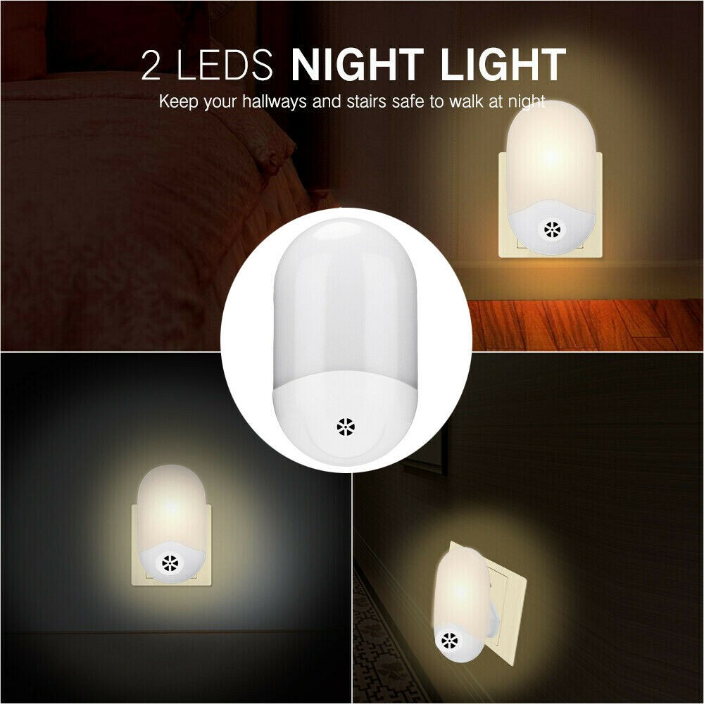 Automatic LED Night Light Wall Plug In Dusk to Dawn Sensor Warm White ...