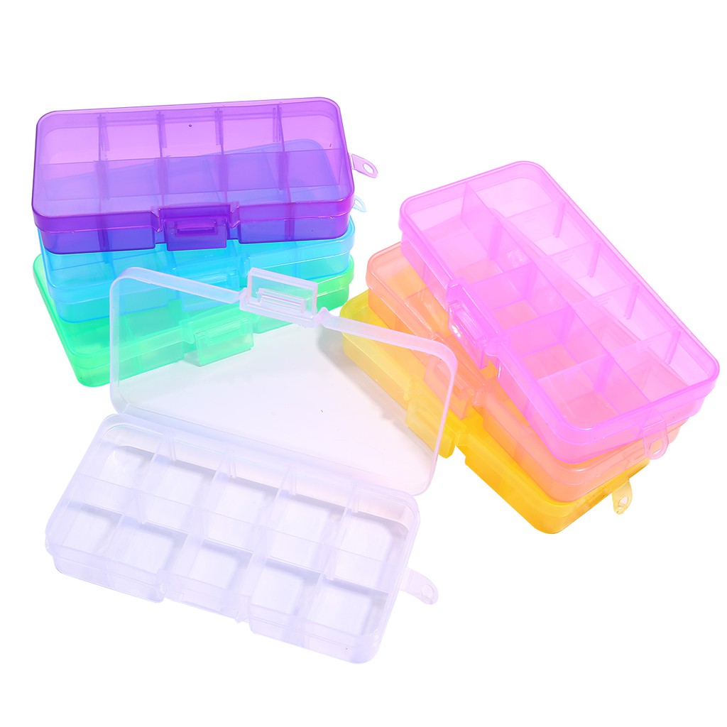 10 Grid Adjustable Transparent Plastic Storage Box Earrings Jewelry Box ...